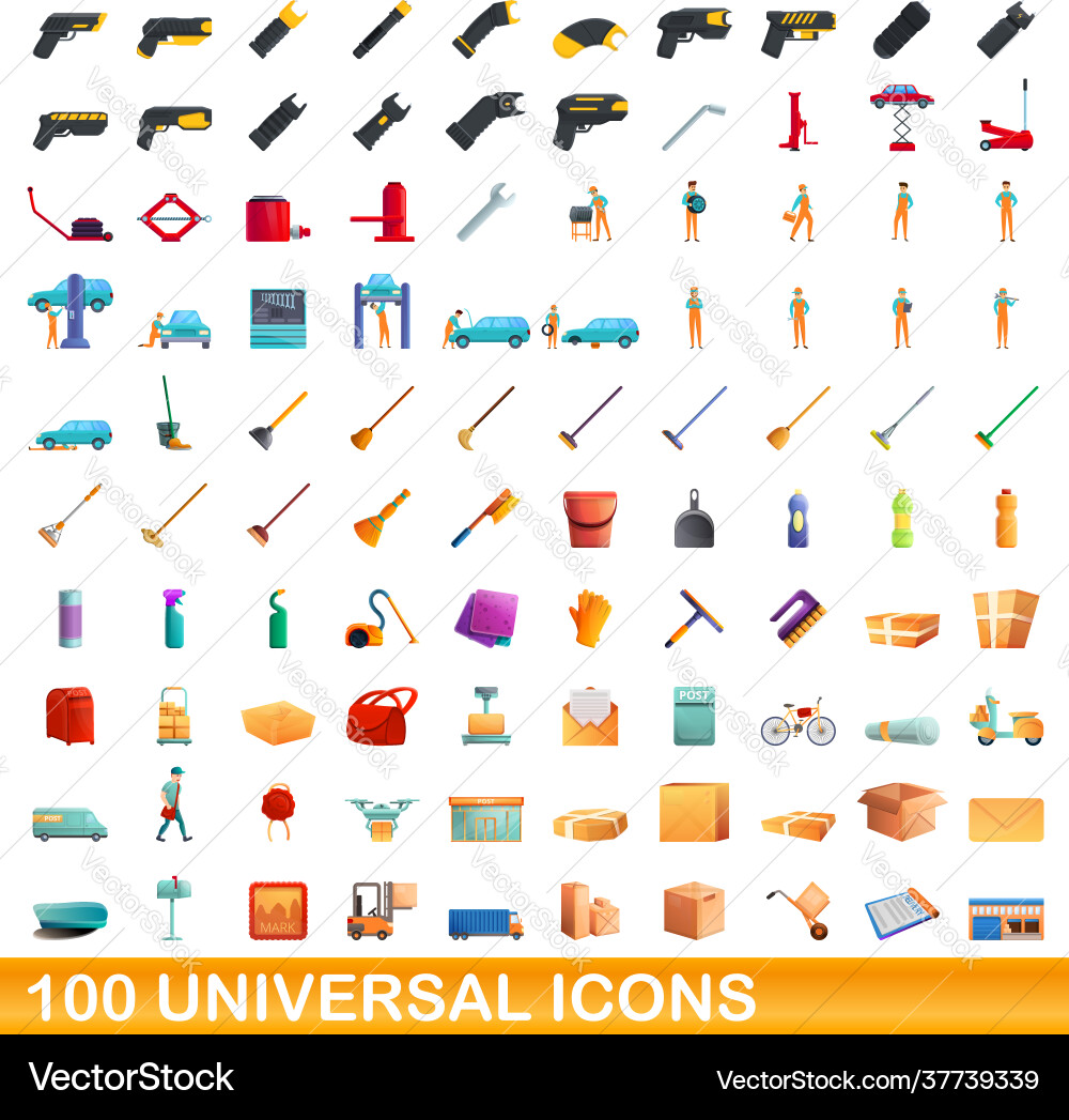 100 universal icons set cartoon style Royalty Free Vector
