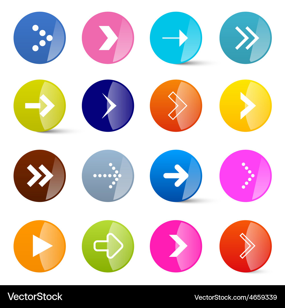Colorful arrows set in circles isolated on white Vector Image