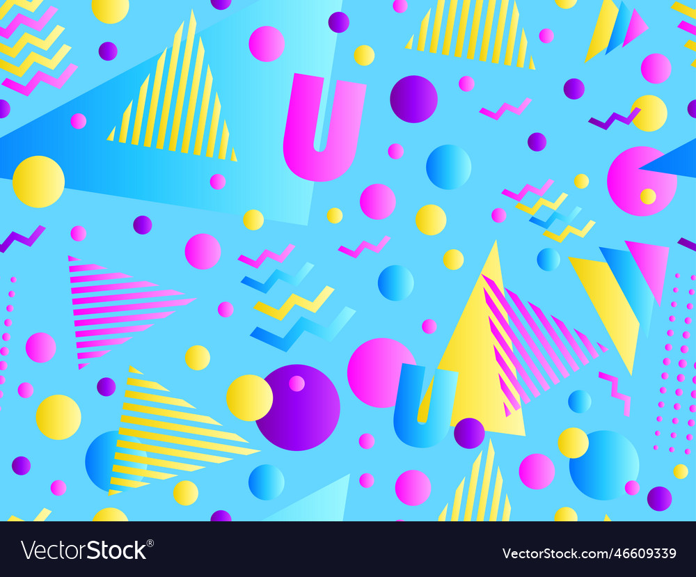 Memphis seamless pattern with geometric gradient Vector Image