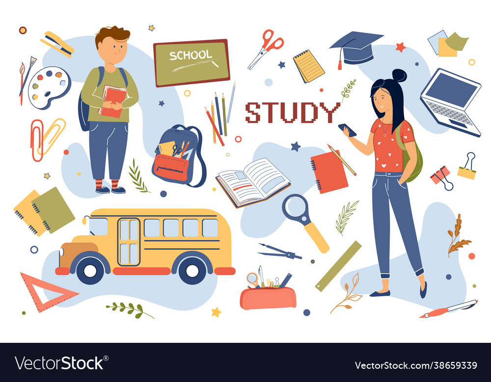 Study concept isolated elements set Royalty Free Vector