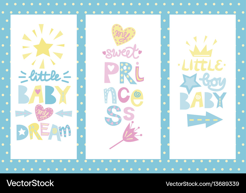 Three kids posters with labels Royalty Free Vector Image