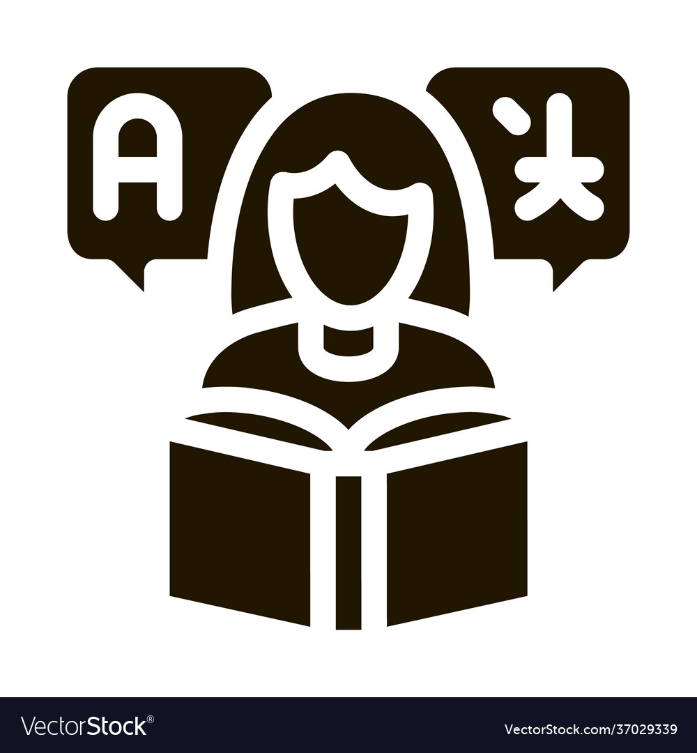 Woman learning language icon Royalty Free Vector Image