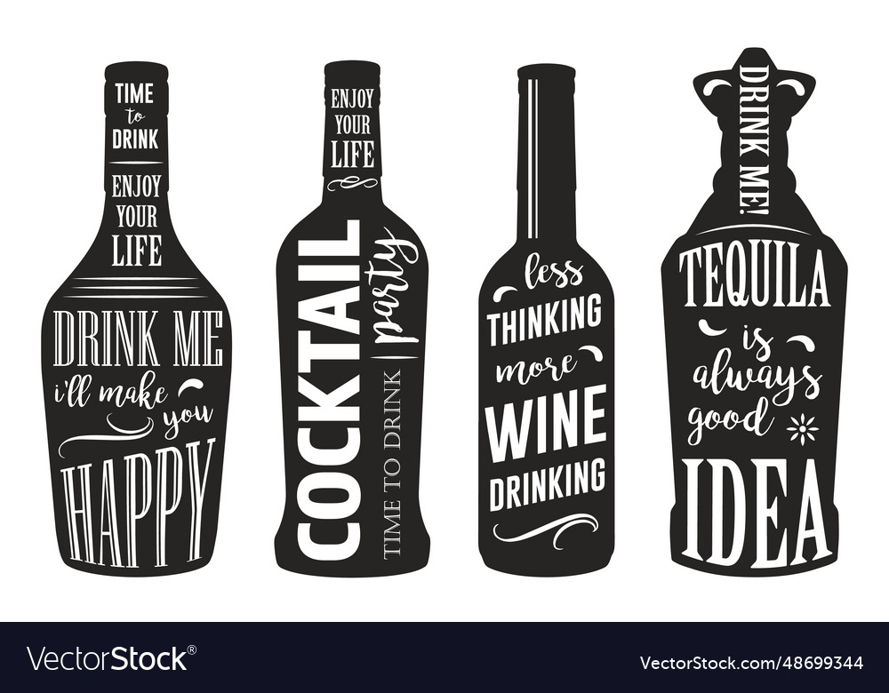Alcohol bottles set stickers monochrome Royalty Free Vector Alcohol bottles set stickers monochrome Royalty Free Vector