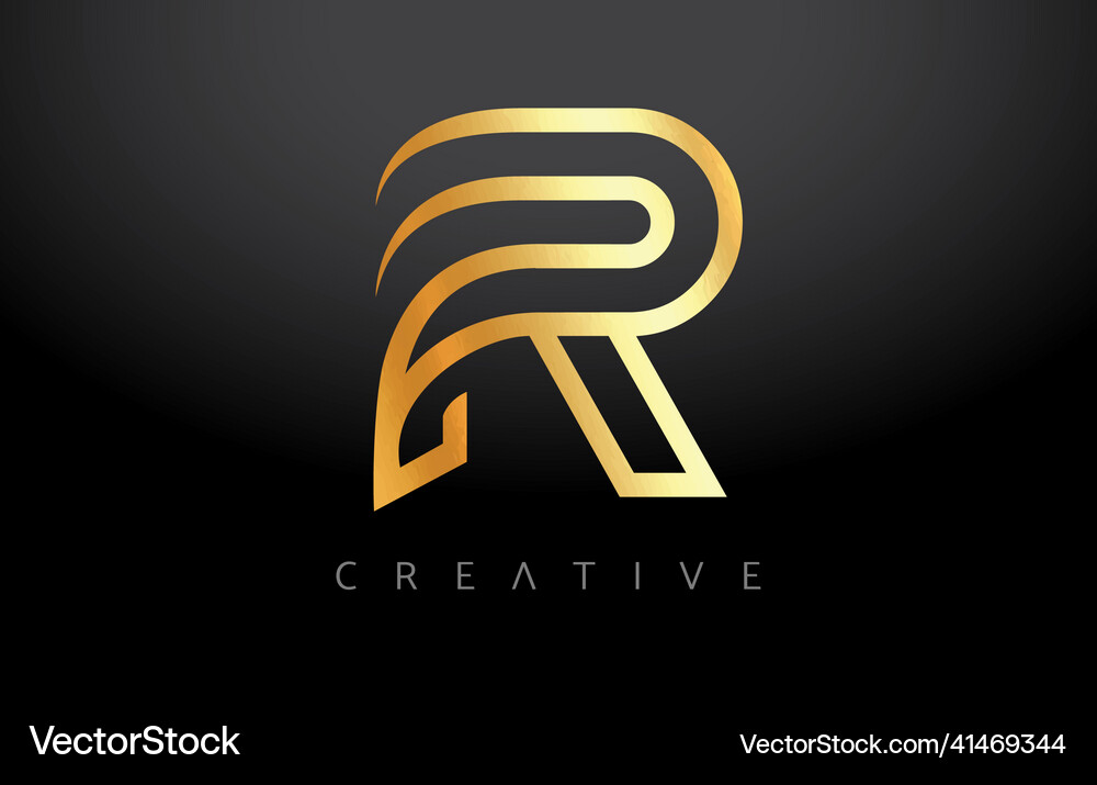 Golden r letter concept with lines monogram Vector Image