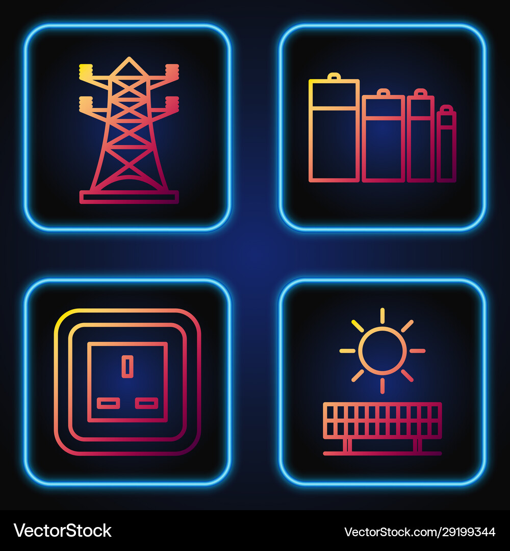 Set line solar energy panel and sun electrical Vector Image