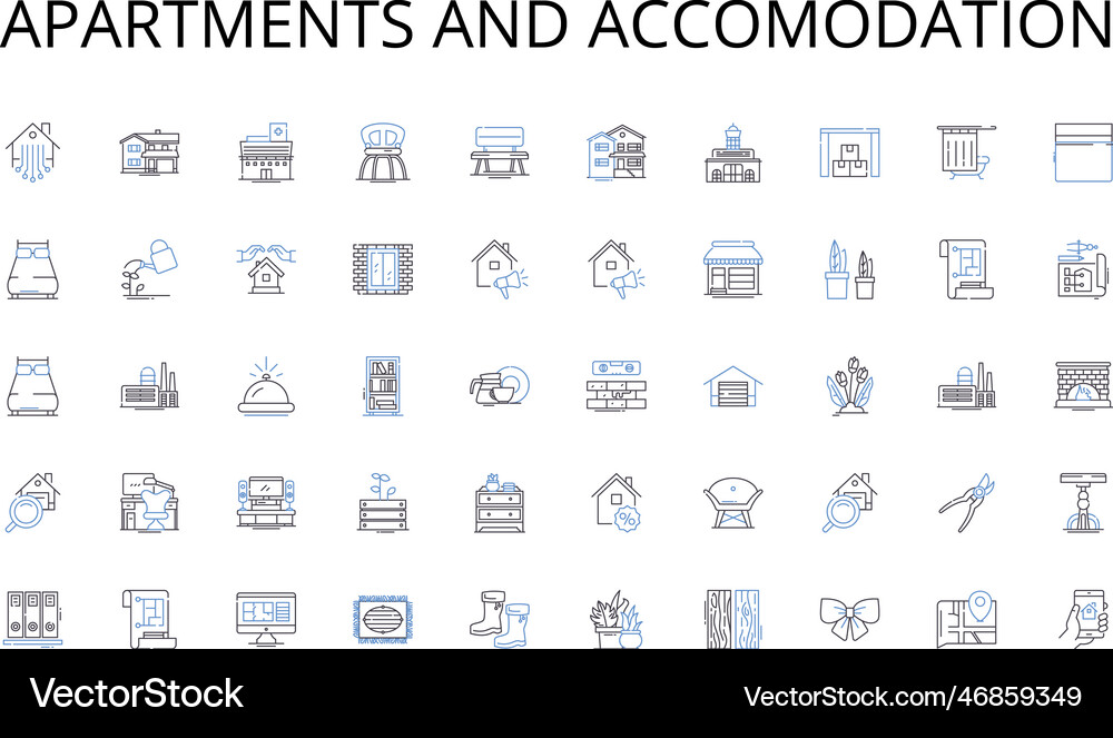 Apartments and accommodation line icons collection