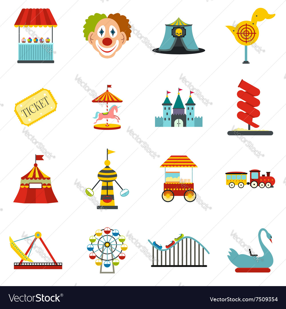Amusement park flat icons set Royalty Free Vector Image