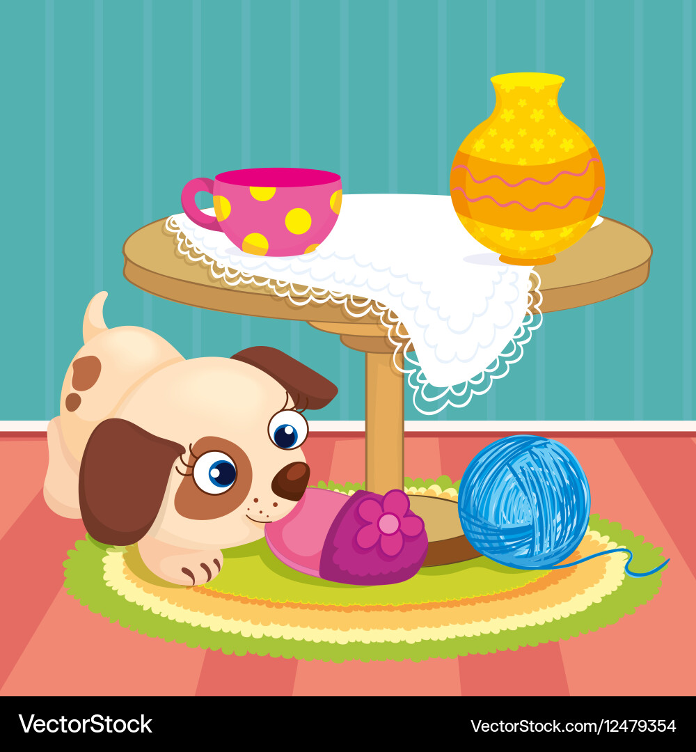 Cute dog chews sneakers Royalty Free Vector Image