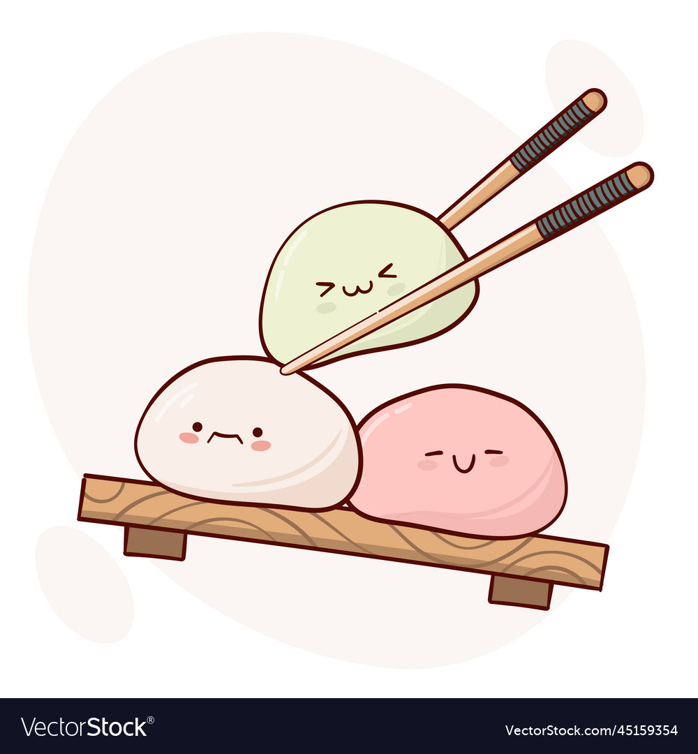Draw Funny Kawaii Japan Tradition Sweet Mochi Vector Image