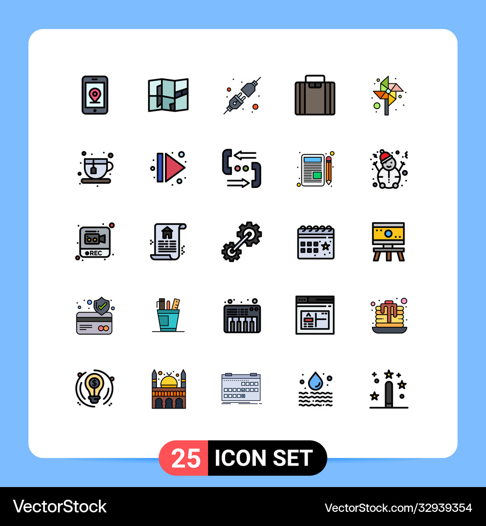 Group 25 modern filled line flat colors set Vector Image