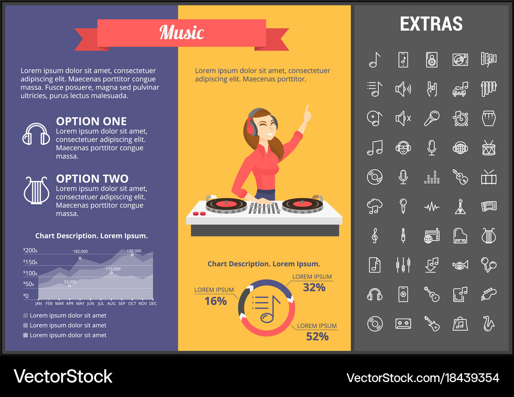 Music infographic template elements and icons Vector Image