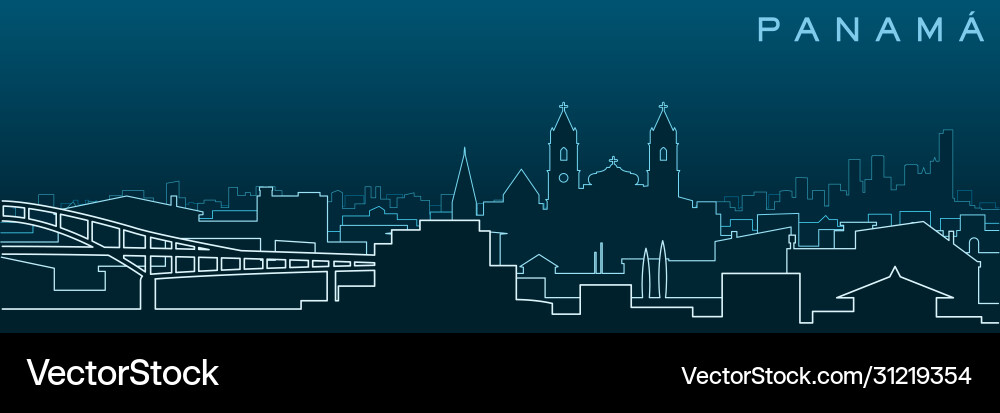 Panama city multiple lines skyline and landmarks Vector Image