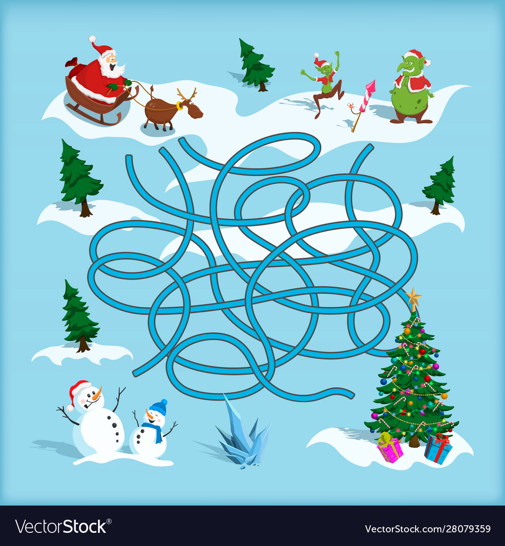 Christmas maze kids labyrinth cartoon game Vector Image Christmas maze kids labyrinth cartoon game Vector Image