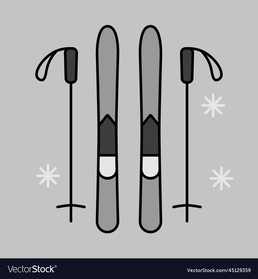 Ski and sticks isolated grayscale icon winter Vector Image Ski and sticks isolated grayscale icon winter Vector Image