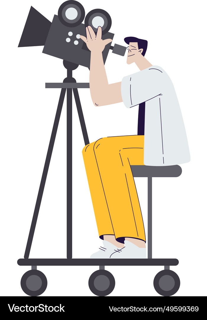 Cinema with man character with camera engaged in Vector Image
