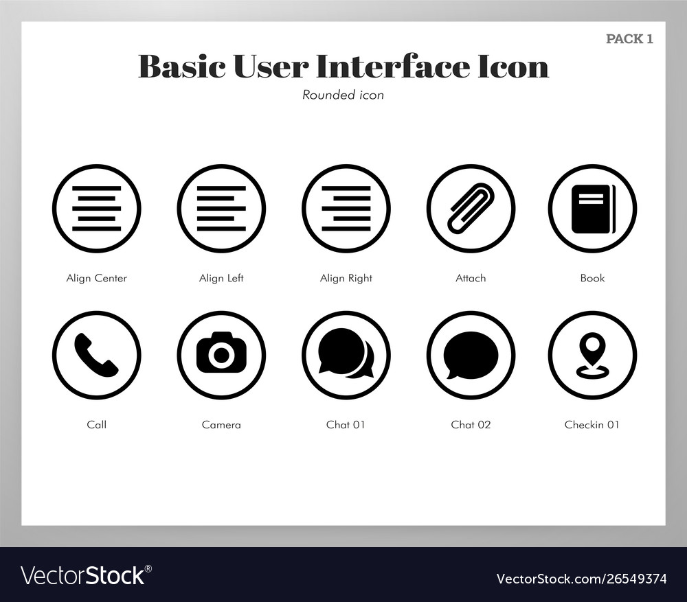 Basic ui icons rounded pack Royalty Free Vector Image