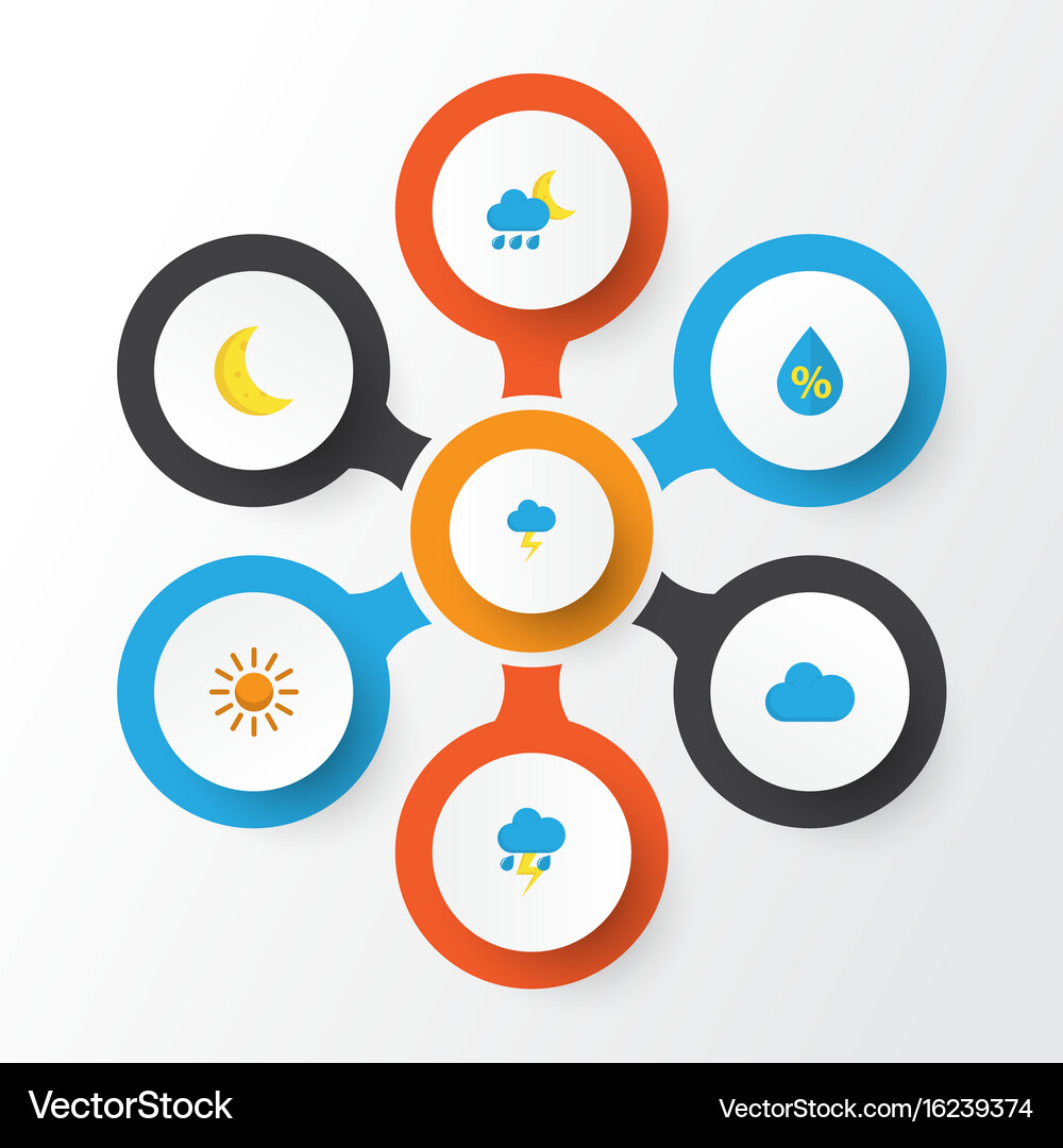 Climate flat icons set collection of drop cloud Vector Image