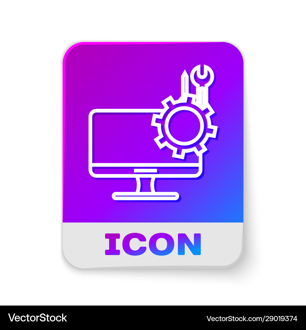 White line computer monitor with screwdriver Vector Image