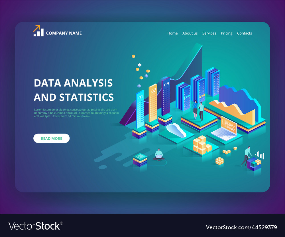 Data analysis and statistics concept isometric Vector Image