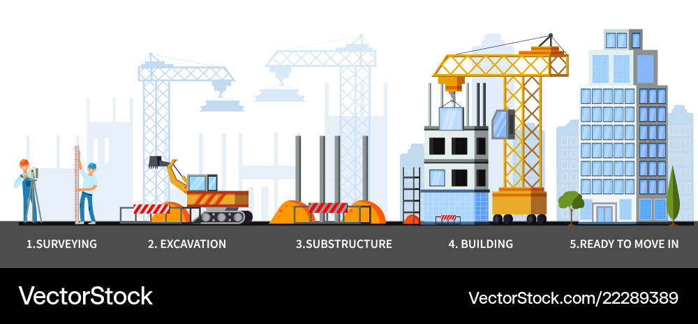 Sky scraper building stages composition Royalty Free Vector
