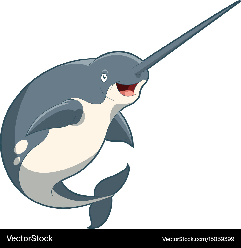 Cartoon smiling narwhal Royalty Free Vector Image