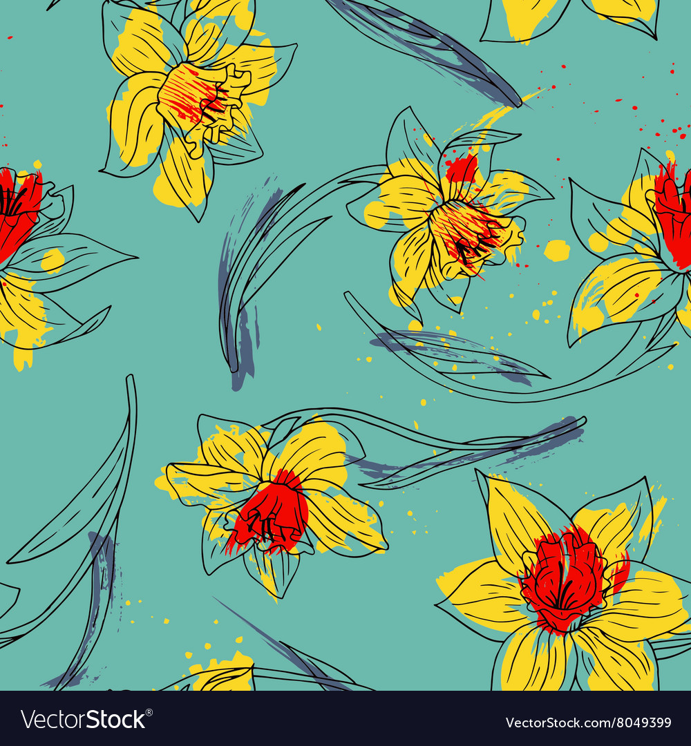 Floral seamless pattern with narcissus Royalty Free Vector