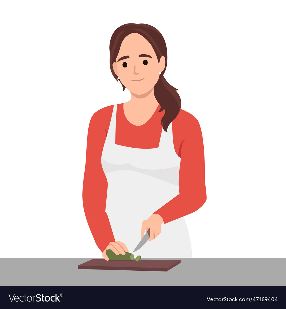 Cook Healthy Food At Home Cute Girl Cooking Vector Image