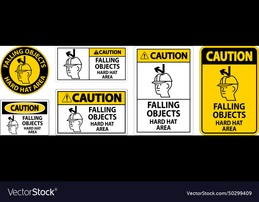 Caution Sign Falling Objects Hard Hat Area Vector Image