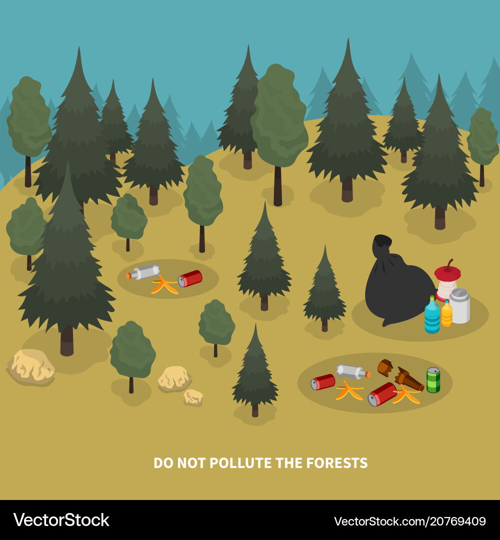 Forest pollution isometric composition Royalty Free Vector