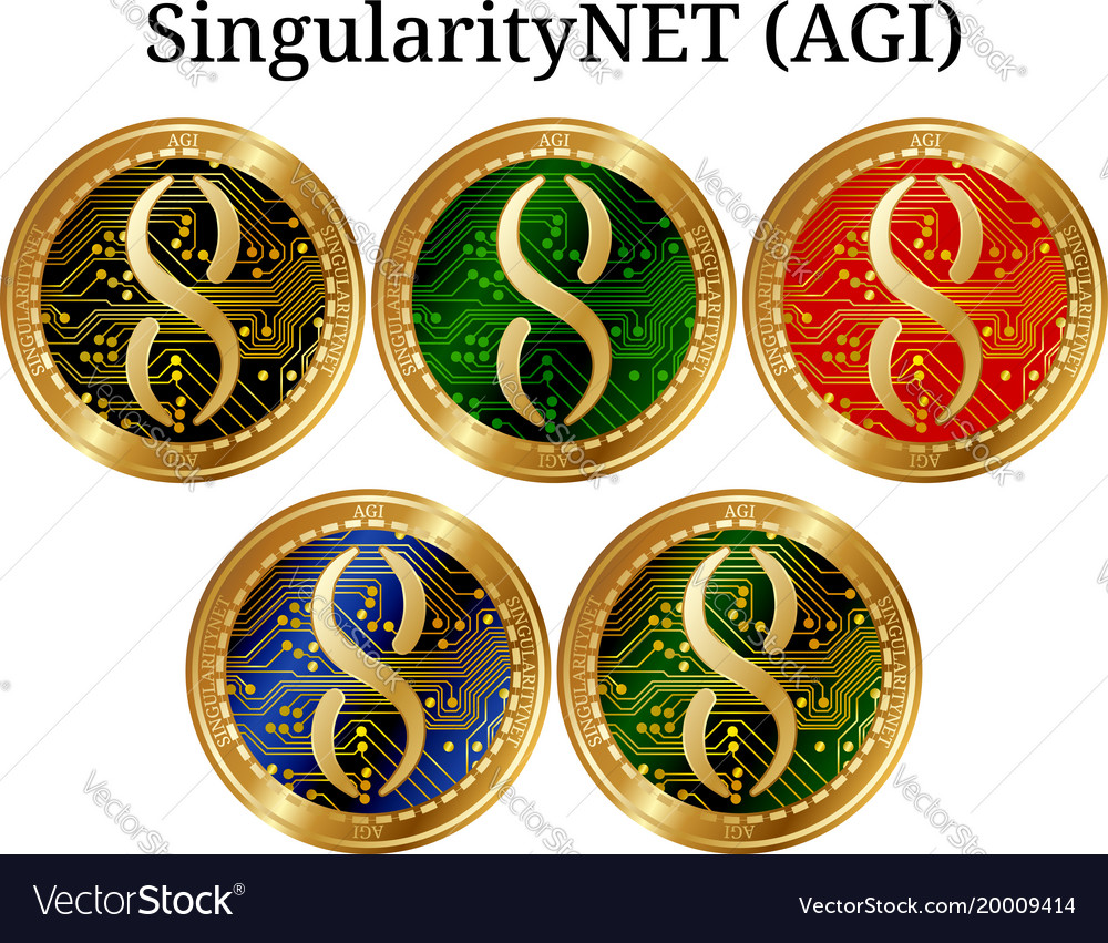 Set Of Physical Golden Coin Singularitynet Agi Vector Image