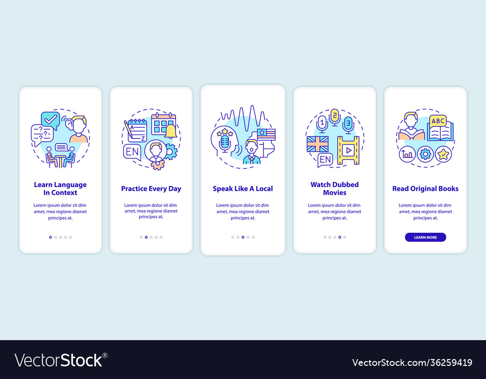 Learning Language Tips Onboarding Mobile App Page Vector Image
