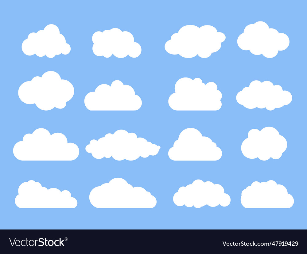 Clouds collection on blue Royalty Free Vector Image