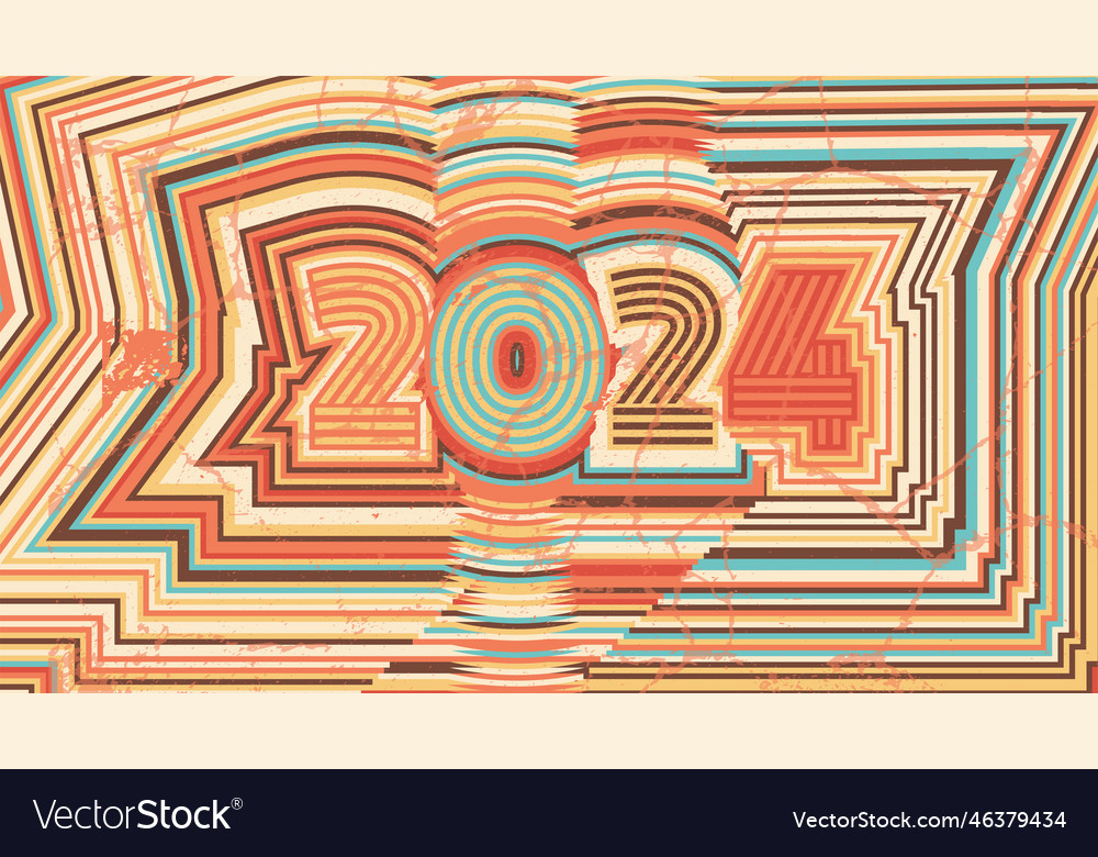 2024 new year card retro 70s striped style old Vector Image