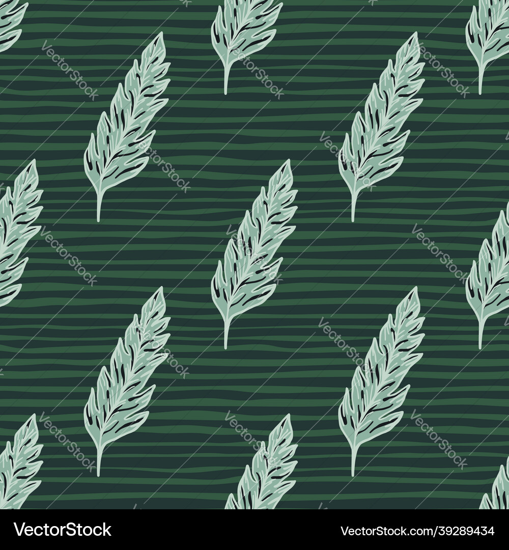 Green leaf seamless pattern on stripe background Vector Image