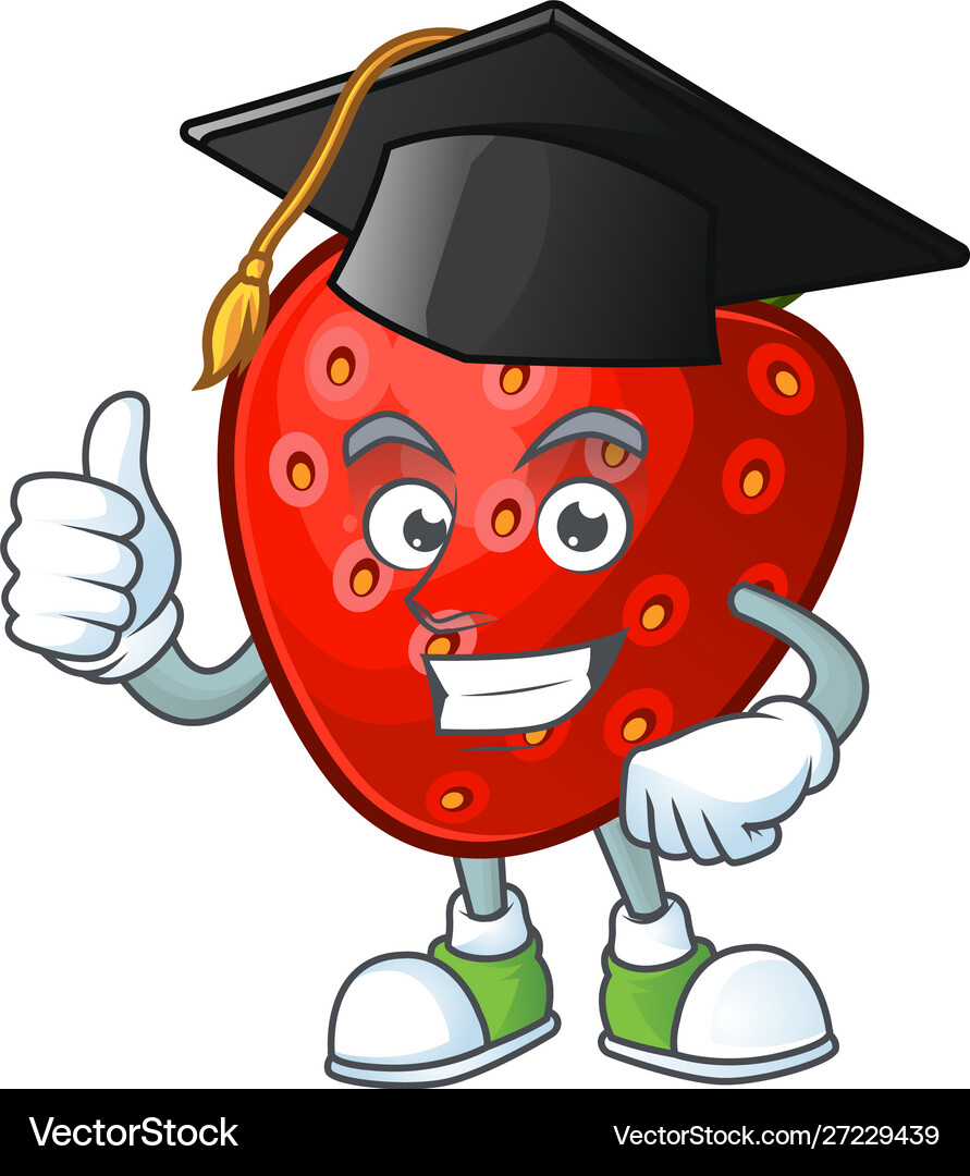 Graduation red strawberry character mascot Vector Image