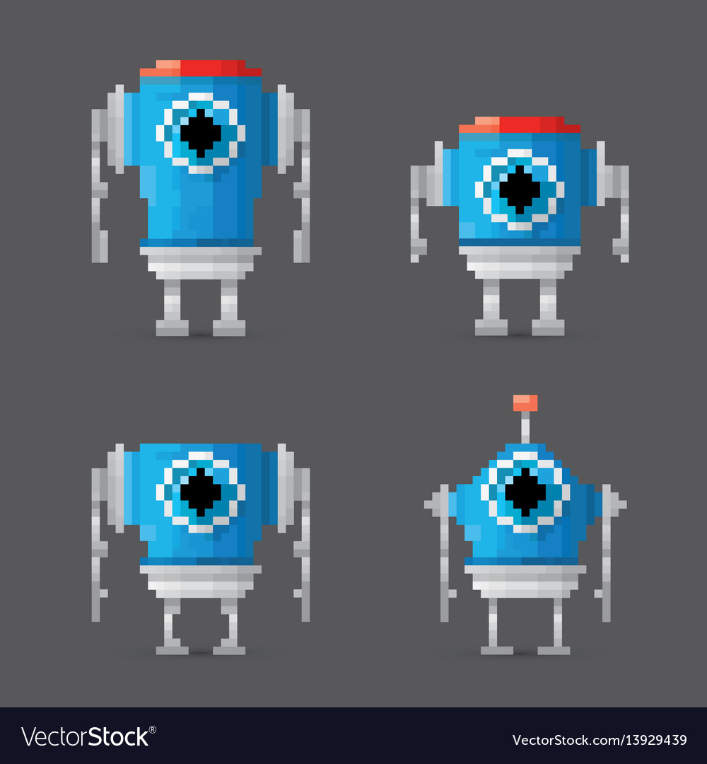 Pixel style robot set Royalty Free Vector Image