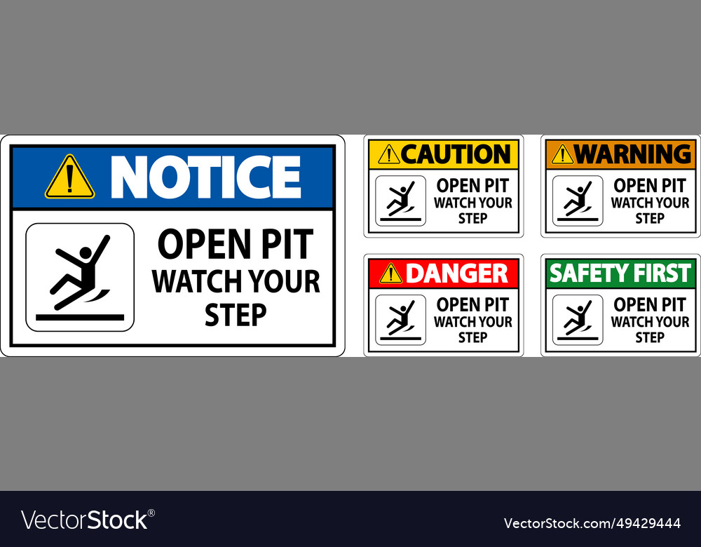 Caution sign open pit watch your step Royalty Free Vector Caution sign open pit watch your step Royalty Free Vector