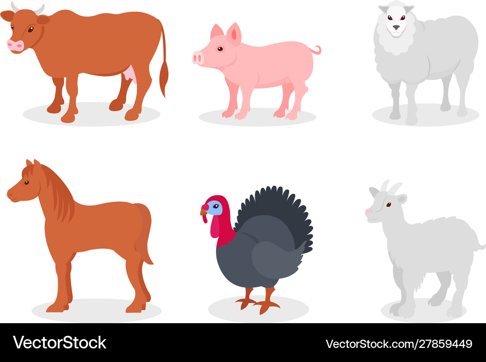 Cattle and other farm animals birds Royalty Free Vector