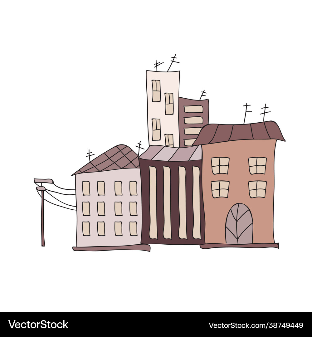 Doodle set hand drawn buildings in cartoon Vector Image