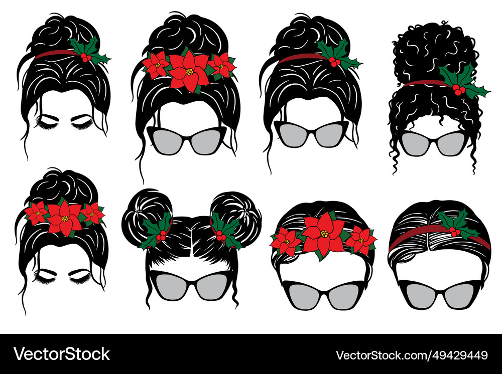 Messy bun set designs mom life hairstyle Vector Image
