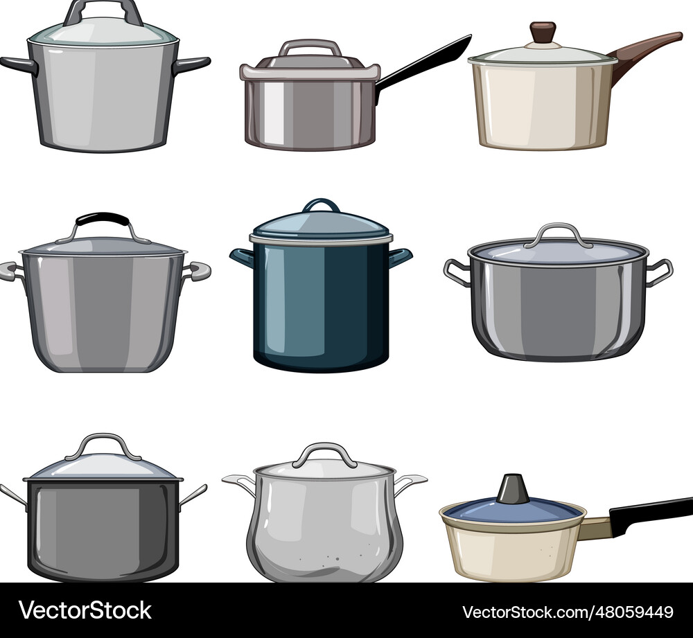 Sauce pan set cartoon Royalty Free Vector Image