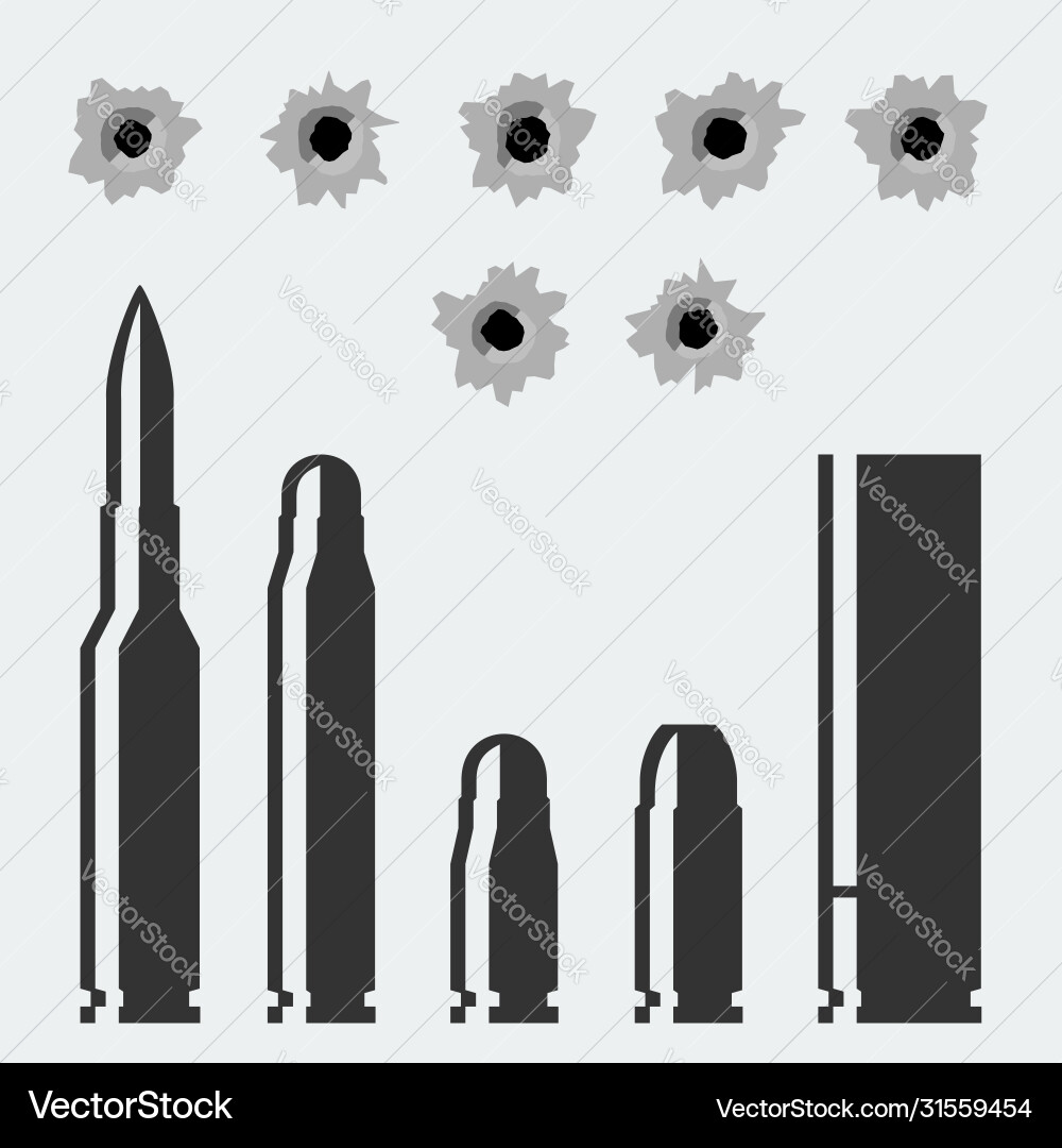 Bullets and bullet holes set Royalty Free Vector Image