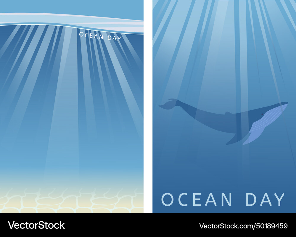 Ocean posters with whale and sun beams Royalty Free Vector