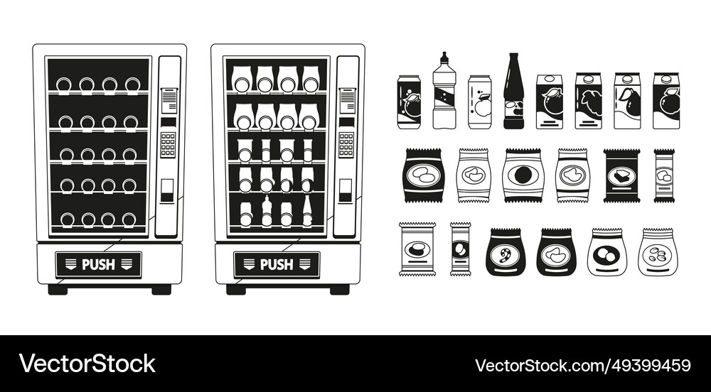 Vending machines with snacks and beverages black Vector Image