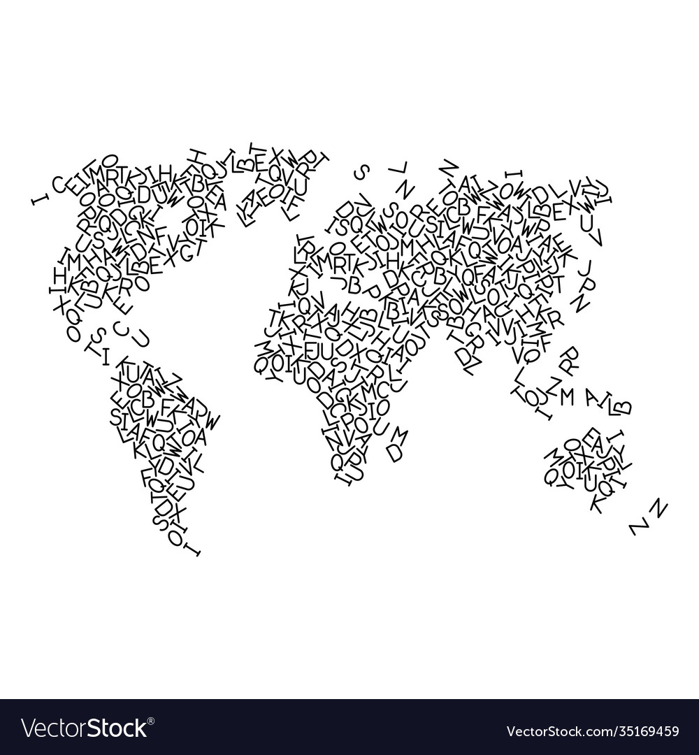 World map from pattern black latin alphabet Vector Image