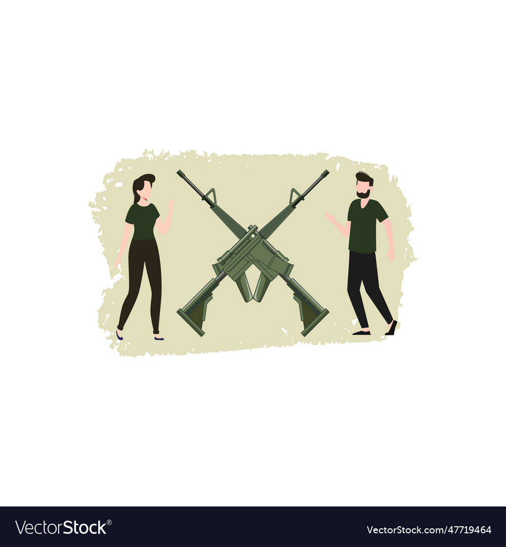 Boy and girl looking at guns Royalty Free Vector Image