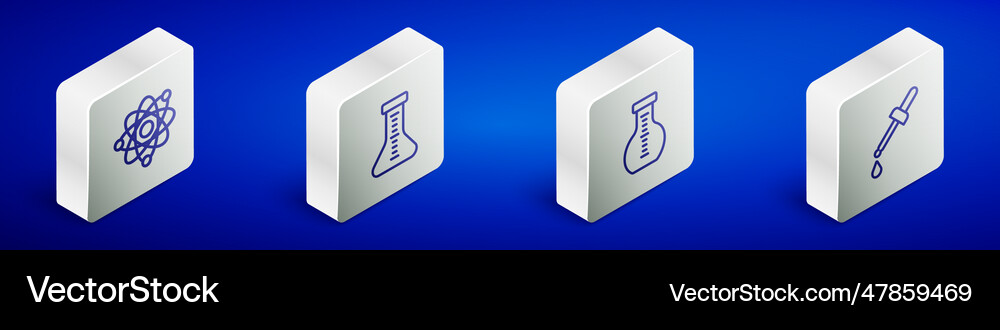 Set isometric line atom test tube and pipette Vector Image