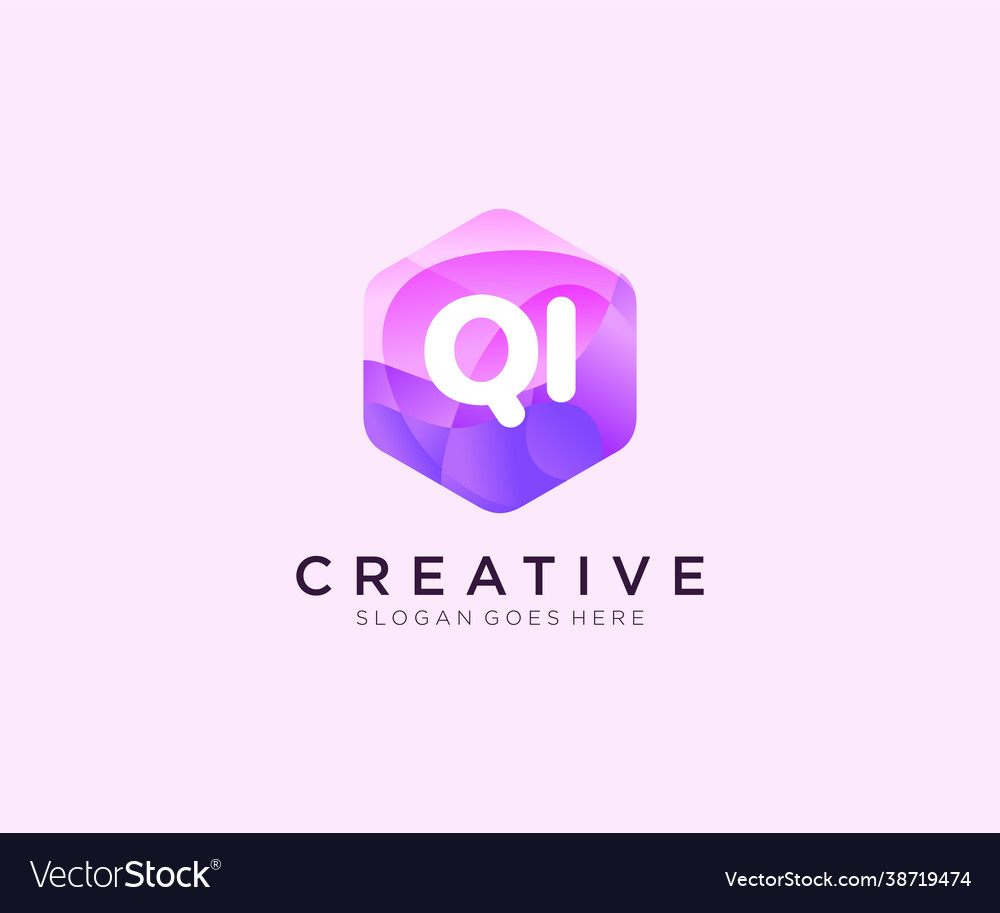 Qi initial logo with colorful hexagon modern Vector Image