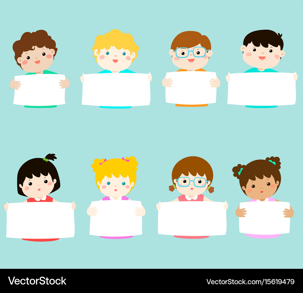 Smiley kids hold blank banner Royalty Free Vector Image
