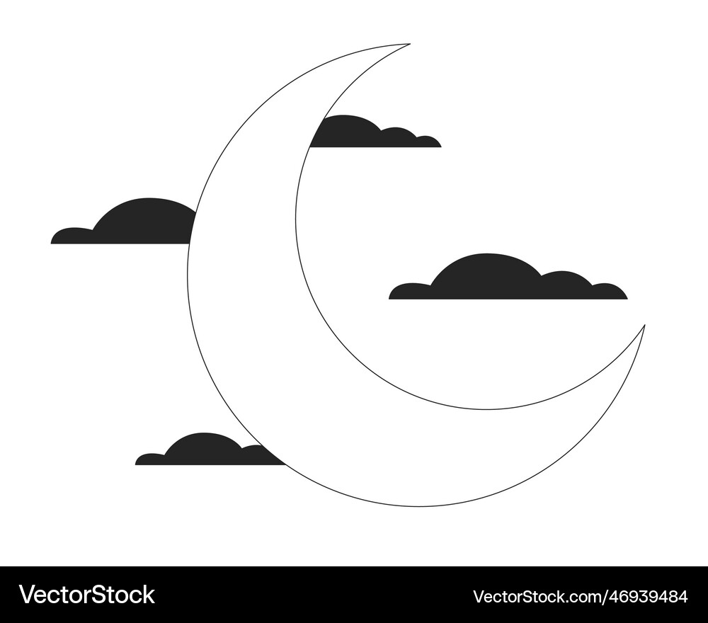 Crescent moon between black clouds flat line Vector Image
